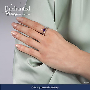 Jewelili Enchanted Disney Fine Jewelry Sterling Silver and 10K Rose Gold with 1/10cttw Diamonds and Amethyst Ariel Shell Tiara Ring, Size 9