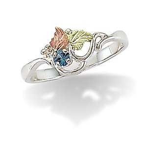 Sterling Silver Black Hills December Birthstone Ring with 3 MM Round Synthetic Blue Zircon - Ring Size 7.5