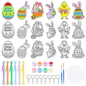 ADXCO 18 Pieces Easter Suncatchers Craft Kit DIY Easter Window Paint Art Kit Easter Sun Catchers Ornaments in 6 Designs with Ribbons Color Pigment and Key Rings for Kid Party Favors