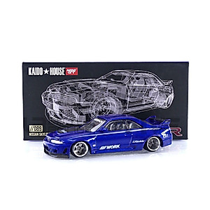 True Scale Miniatures Model Car Compatible with Nissan Skyline GT-R (R33) Kaido Works V2 Blue Limited Edition 1/64 Diecast Model Car Kaido House KHMG089