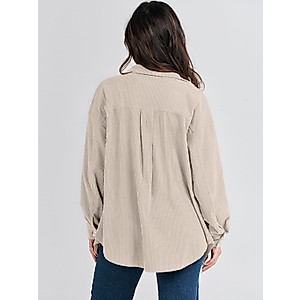 ANRABESS Womens Corduroy Shacket Button Down Shirts Oversized Long Sleeve Casual Cardigan Jacket 2025 Fall Fashion Clothes Beige Small