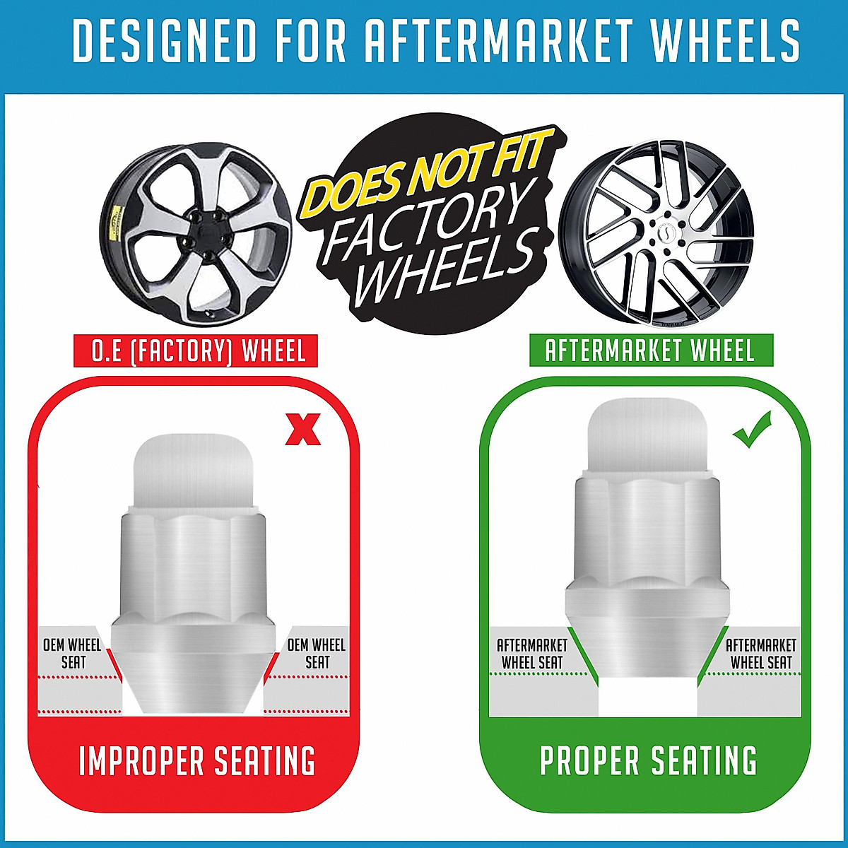 Wheel Accessories Parts 32 Pcs M14 x 2 14 x 2 Thread Bulge Acorn 1.90" Long Lug Nuts Chrome 3/4" 19mm Hex Fits 2000-02 Ford Excursion 1999-2003 F250 F350 Super Duty