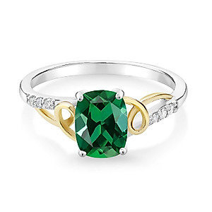 Gem Stone King 10K Yellow Gold and 925 Sterling Silver 8X6MM Cushion Gemstone Birthstone and Lab Grown Diamond Engagement Ring | Wedding Anniversary Promise Ring For Women