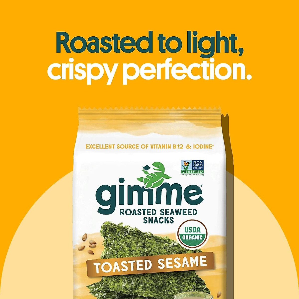 gimMe - Toasted Sesame - 12 Count Sharing Size - Organic Roasted Seaweed Sheets - Keto, Vegan, Gluten Free - Great Source of Iodine & Omega 3’s - Healthy On-The-Go Snack for Kids & Adults
