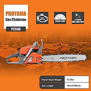 PROYAMA 58CC 2-Cycle Gas Powered Chainsaw, 16-Inch Top Handle Chain Saw, Gasoline Chainsaw 20-Inch for Tree Wood Cutting