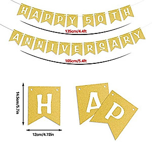 Happy 50th Anniversary Gold Glitter Banner Anniversary Wedding Party Decorations 50 Fifty Celebration Party Hanging Sign Photo Booth Props