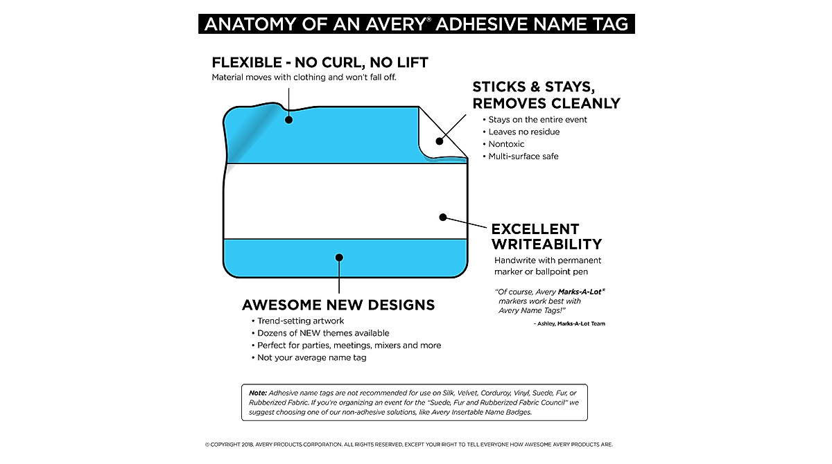 Avery American Flag Name Tags - No Curl, 36 Stickers