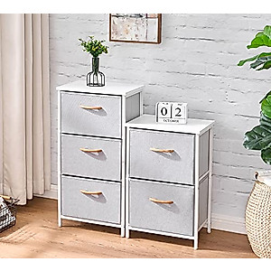 LAND·VOI Dresser Storage,Night Stand with 2 Fabric Drawers,End Table for Bedroom, Office, Living Room, and Hallway Entryway Closets, Steel Frame Wood Top, Easy Pull Handle,White Grey