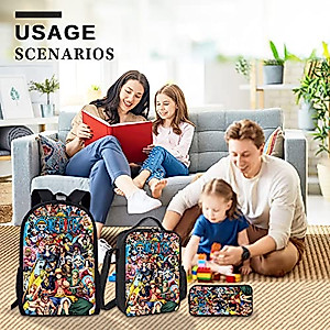 URYLVUG Japanese Anime 3 in 1 Backpack Set, Cosplay Daypack, Insulated Lunch Bag for Work, Pencil Case for Boys Girls, Large-capacity Travel Bag - Blue