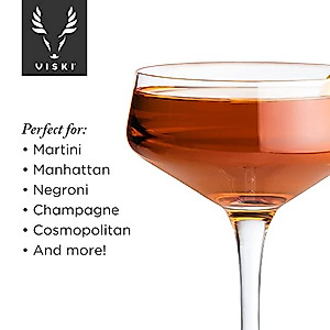 Viski Raye Angled Stemmed Crystal Coupe Cocktail glassess, Champagne Coupe Glasses, Drinkware Set, Espresso Martini glasses set of 2, 7oz
