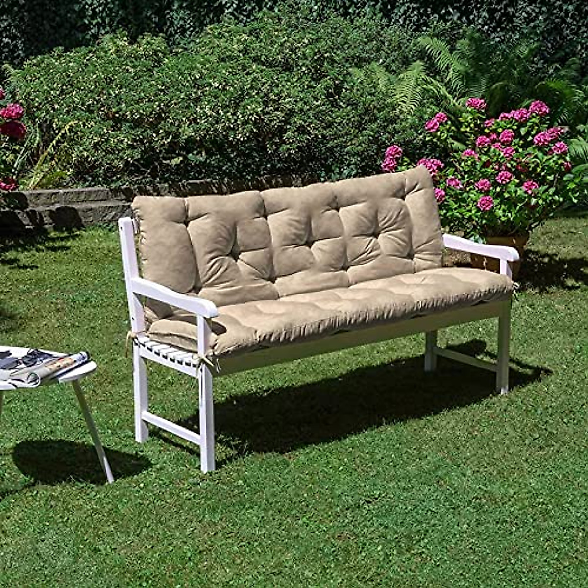 Bench Cushion for Outdoor Furniture Swing Replacement Cushions 3 Seat and Back Non-Slip Waterproof 4'' Thick Porch Swing Cushions with Ties for Garden Patio, 60in*40in (Brown)