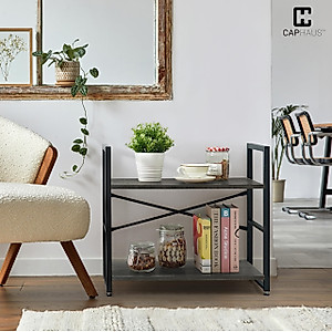 CAPHAUS 2 Tier Small Bookshelf, 24 Inch Width Free Standing Shelf, Bookcase Shelf Storage Organizer, Industrial Book Shelves for Home Office, Living Room, Dark Grey Shelves & Metal Frame