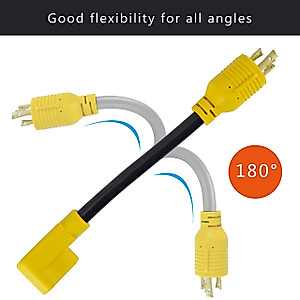 3 Prong RV Generator Adapter Cord,NEMA L5-30P to TT-30R,30 Amp 125V Generator to RV Adapter with 1FT,Heavy Duty SJTW 10/3 Cord, Yellow