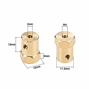 uxcell Hex Coupler 3mm Bore Motor Hex Brass Shaft Coupling Connector for Car Wheels Tires Shaft Motor 4pcs