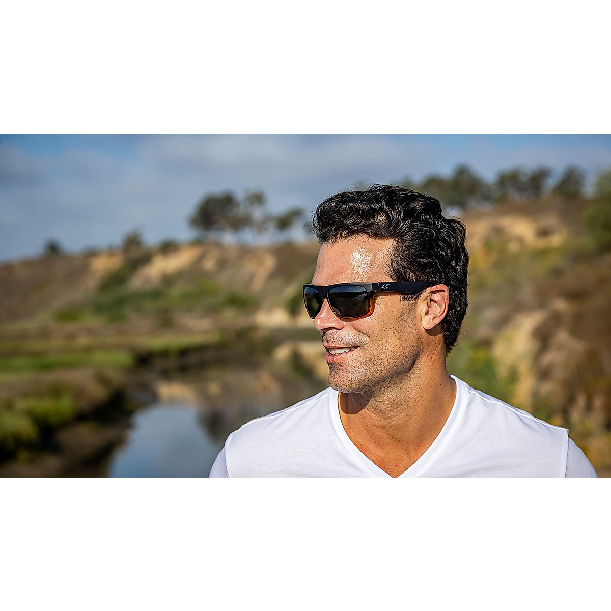 Kaenon Mens Burnet Mid Polarized Sunglasses (Matte Black/Tortoise, Ultra Grey 12%)