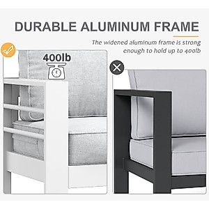 LayinSun Aluminum Furniture Set with Fire Pit Table, 5 Pieces Patio Sectional Conversation Chat Sofa Modern Seating Set