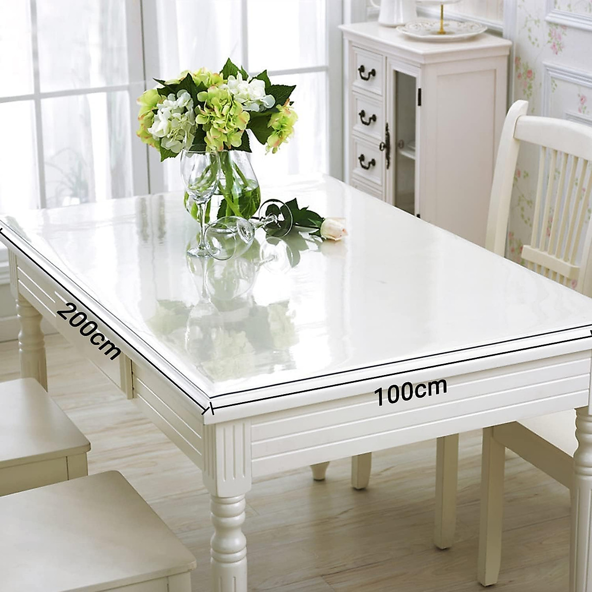 tonchean 2mm Thick Clear PVC Table Cover Protector 79 x 40inch Rectangular Plastic Tablecloth Desk Pad Plastic Table Cover, Waterproof & Easy Clean for Kitchen Wood Table