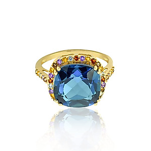 YoTreasure London Blue Topaz Citrine Garnet Smoky Quartz 14k Yellow Gold Cluster Ring