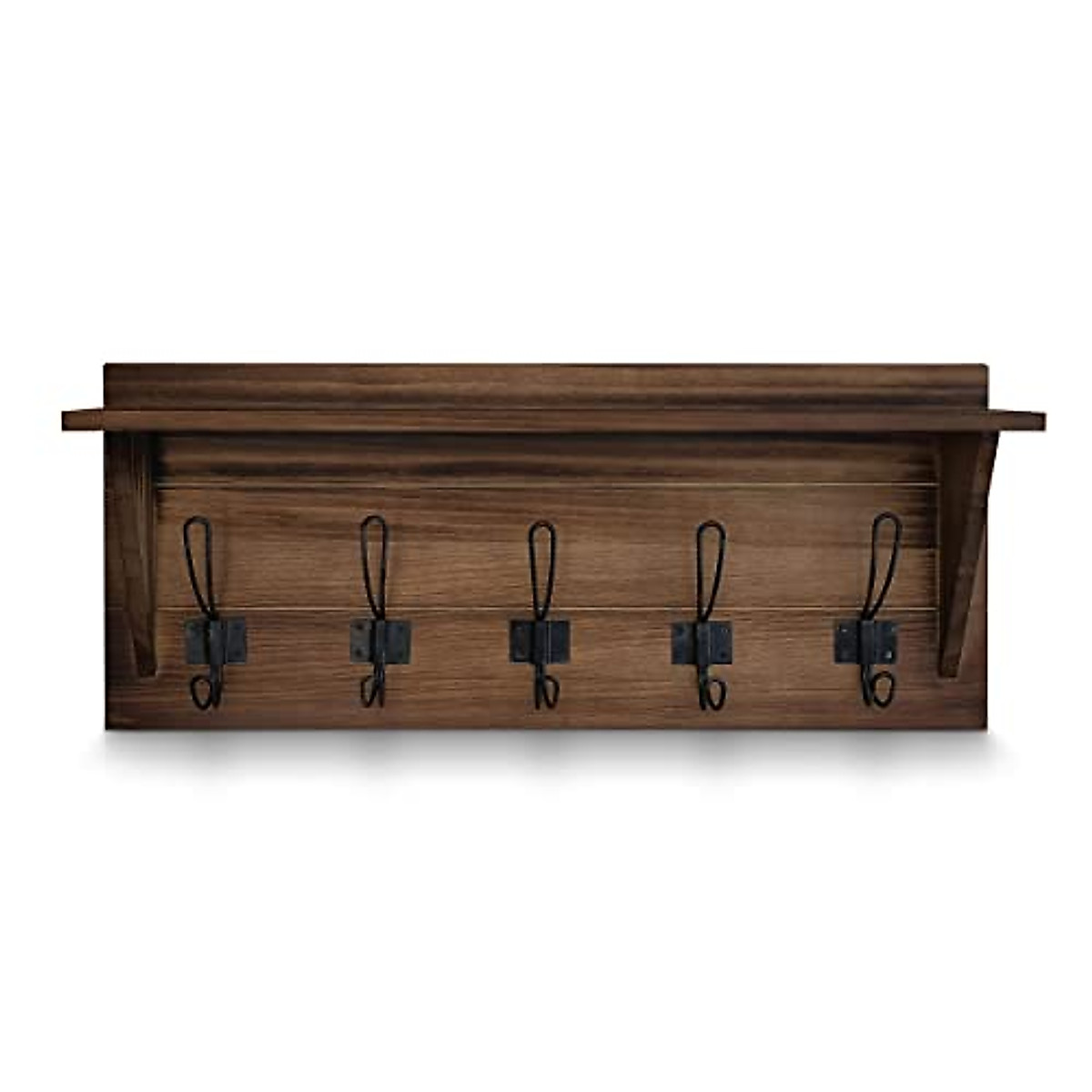 HBCY Creations Rustic Wall Mounted Coat Rack with Shelf - Solid Wood 24" Entryway Shelf with 5 Coat Hangers. Perfect Touch for Your Entryway, Mudroom, Kitchen, Bathroom and More, Rustic Brown
