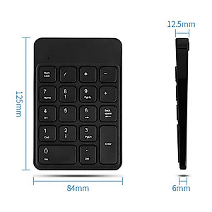 CHAYA Wireless Numeric Keypad-Mini 18 Keys Portable Slim Number Pad Computer Accessories Compatible with IP,Android,MAC,Windows for Laptop and Tablet(Black)