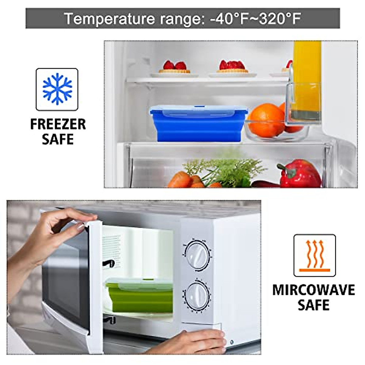 Yagote 4 Pcs Silicone Collapsible Food Storage Containers with Lids Silicone Lunch Box Bento Box BPA free for Kitchen Pantry Organization Microwave Freezer (4pcs-multicolor1)