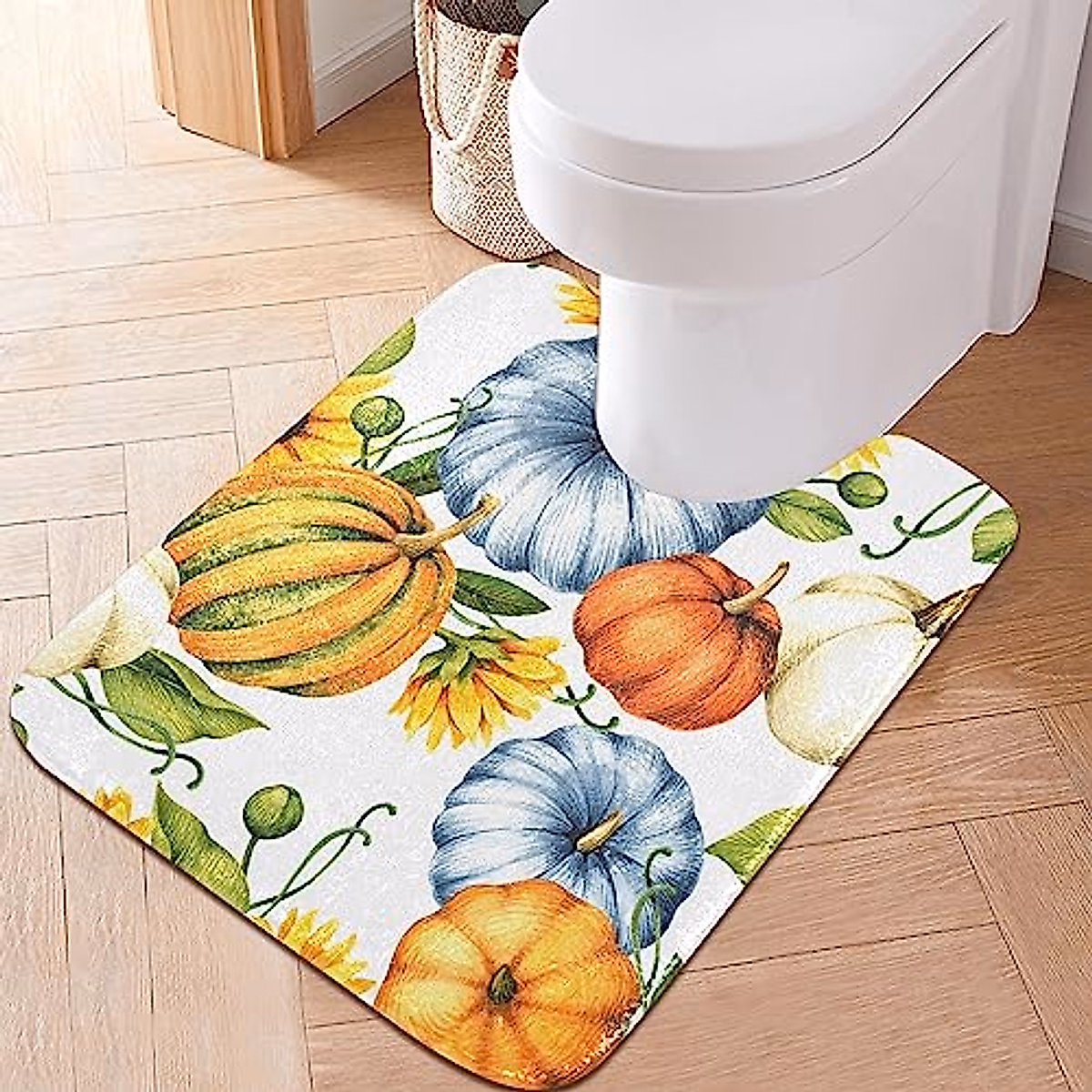 Pumpkins Sunflowers Bathroom Rug Mat Soft Absorbent Bathroom Rugs Mats Washable Bath Mats Rugs Non Slip Bath Mat Runner Rug for Bathroom Tub Bath, Rectangle Shower Rug