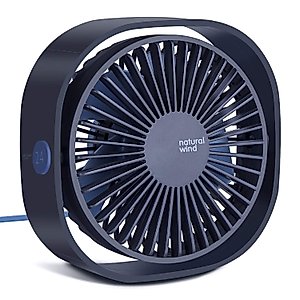 warrita 2024 Upgraded Small USB Desk Fan,3 Speeds Strong Wind, 360° Rotatable, Quiet USB Air Circulator Fan with Anti-slip Pad, Perfect Cooling for Office, Dorm, Camp, Laptop, Library - Navy Blue