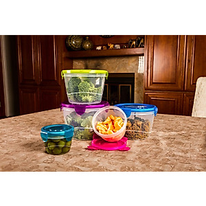 Imperial Home 10 Pc Food Storage Set, Plastic Containers for Food, Airtight Lock Lids, Reusable, Microwave, Refrigerator, & Freezer Safe, 100% Leak Proof, BPA-Free, Stain Resistant, Multicolor Round