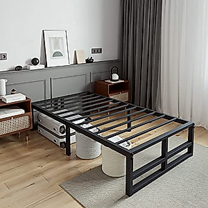SHA CERLIN Twin Size Metal Bed Frame, 14 Inch Heavy Duty Platform Bed, High Under Bed Storage Space, Steel Slats Support up to 1000 lbs, No Box Spring Needed, Mattress Anti-Slip Design, Noise Free