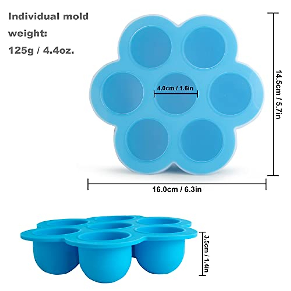 CHuangQi 2pcs Silicone Egg Bites Molds for 5, 6, 8 qt Instant Cooker, Pressure Cooker, Food Storage Container with Lid & Freezer Tray (6.3x5.7x1.4in)
