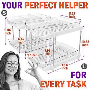 TOPITOP 2 Pack of 2 Tier Under Sink Organizer for Bathroom, Kitchen Sink Organizer Under Cabinet Storage, Pull Out Make Up and Vanity Cabinet Organizers with Movable Dividers