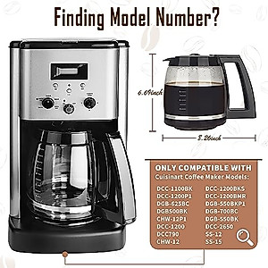 Replacement Glass Carafe with Lids for Cuisinart Coffee Maker, DCC-3200P1, DCC-2200, DCC-2600, DCC-2800, DCC-3200, DCC-3200BKS, DCC-3200W