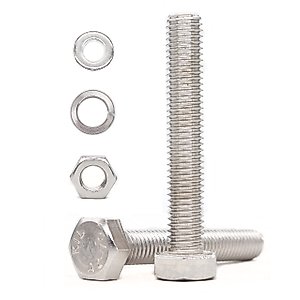 binifiMux 10-Pack M8 Hex Bolts 40mm Long and M8 Hex Nuts M8 Flat Washers/Spring Lock Washers Set, 304/18-8, DIN933 Plain Finish