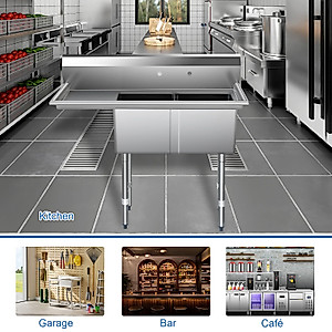 HARDURA Stainless Steel 2 Compartment Sink Left Drainboard & Freestanding NSF Certified Commercial Utility Basin With Two 15" L X 15" W X 12" D Bowl For Kitchen & Restaurant Laundry Room, Garage
