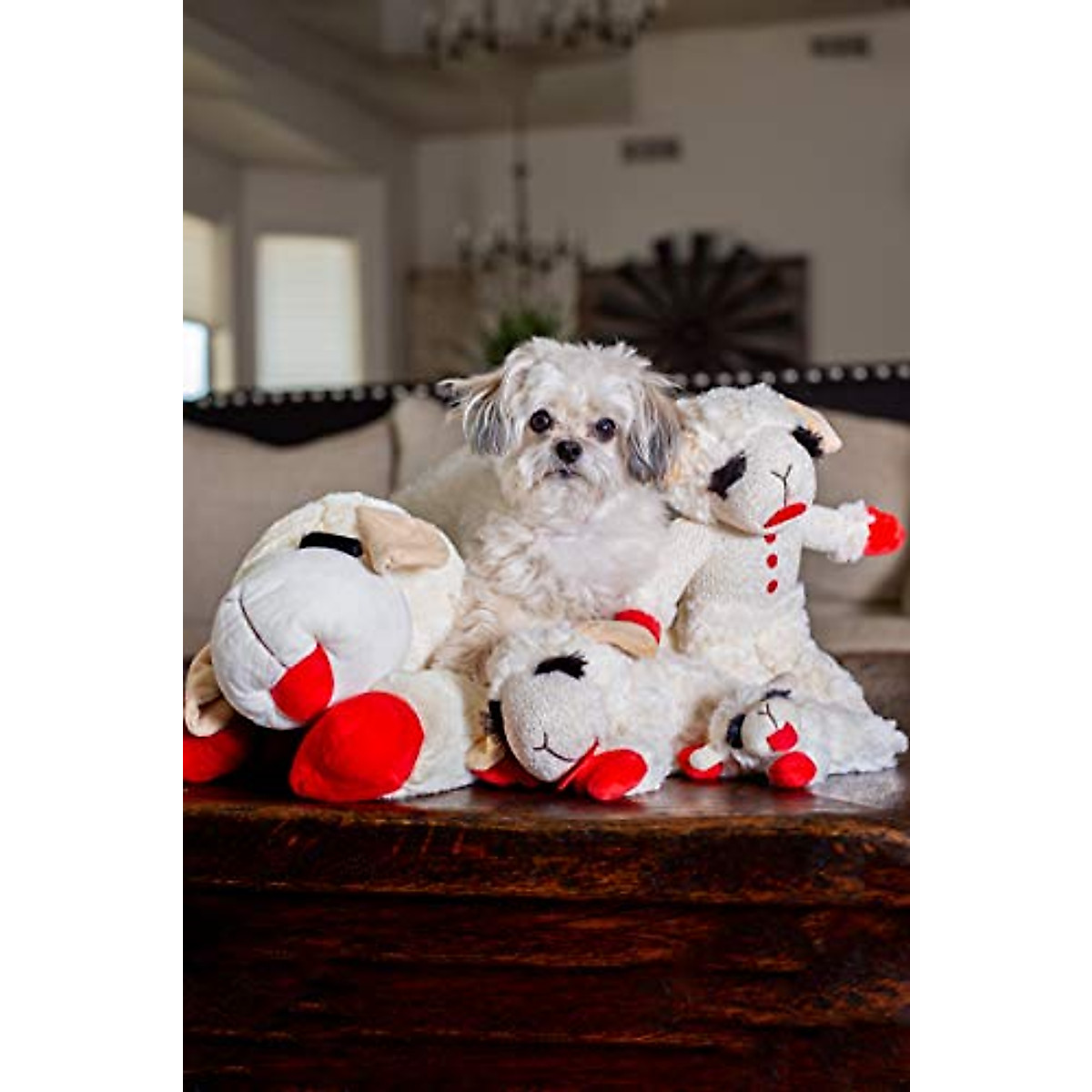 Multipet Plush Dog Toy, Lambchop, 10", White/Tan, Small