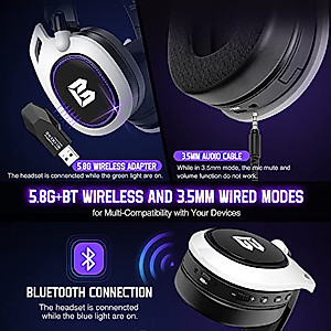 BENGOO TA81 Wireless Gaming Headset with Microphone for PS5 PS4 PC, 5.8GHz Wireless Bluetooth USB Gamer Headphones with Noise Canceling Mic, 7.1 Surround Sound, Wired Mode for Controller