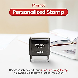 Promot Self Inking Personalized Stamp - Up to 4 Lines of Personalized Text, Custom Address Stamp, Office Stamps, Customized Stamp, Custom Stamps Self Inking with Easy to Change Ink Cartridge (Small)