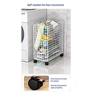 MAGUZA Iron Wire Laundry Hamper, Collapsible Clothes Hamper with Hooks and Baskets, Metal Rolling Laundry Cart for Bathroom (Color : Golden, Size : 38 * 20.5 * 53cm)