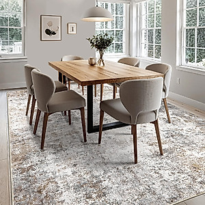 UERMEI 9x12 Area Rug Living Room Rugs - Washable Neutral Modern Abstract Soft Thin Large Rug Indoor Floor No Slip Rug Carpet for Bedroom Under Dining Table Home Office Decor - Brown Grey