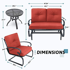 Crownland Outdoor Furniture Patio Conversation Set (Loveseat, Coffee Table, 2 Spring Chair) Metal Frame Wrought Iron Look with Cushions (Red)
