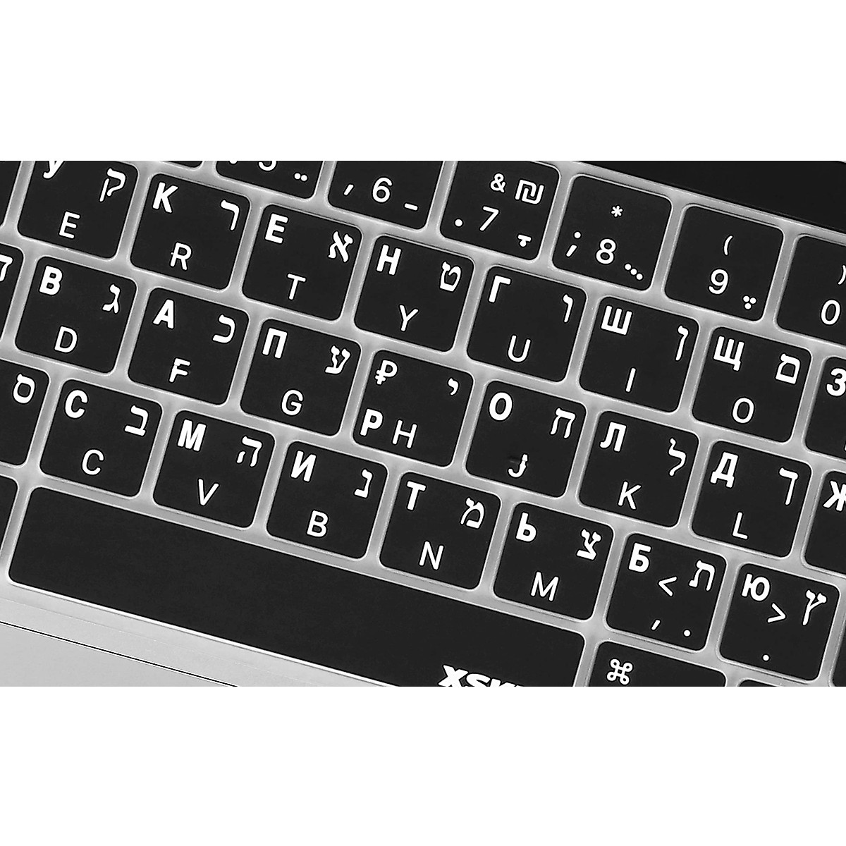 XSKN Russian Hebrew Black Silicone Keyboard Cover Skin for Touch Bar Models 2019 MacBook Pro 16.2 inch with Touch ID A2141 2020 MacBook Pro 13.3 inch with Touch ID A2251 A2289 A2338 M1 - US&EU Version