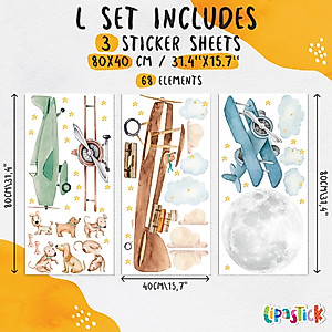 Large Airplane Wall Decals for Kids by Lipastick - 68 pcs Premium Kids Wall Stickers Aircrafts - Creative Nursery Wall Decal - Plane Vinyl Wall Decals for Baby Nursery Children Room Bedroom L Size