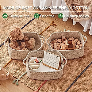 OIAHOMY Cotton Rope Baskets, Woven Baskets for Storage, Nursery Storage Baskets, Rectangle Storage Basket with Handles, Storage Baskets for Shelves, Pack of 3, Brown Variegated