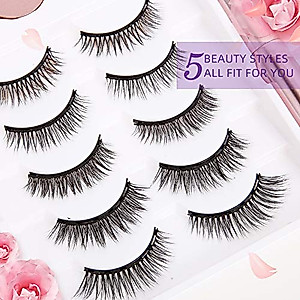 Magnetic eyelashes with eyeliner Kit,5 Pairs Different Reusable Magnetic Lashes,Natural Look False Lashes with Tweezers and Eyeliner