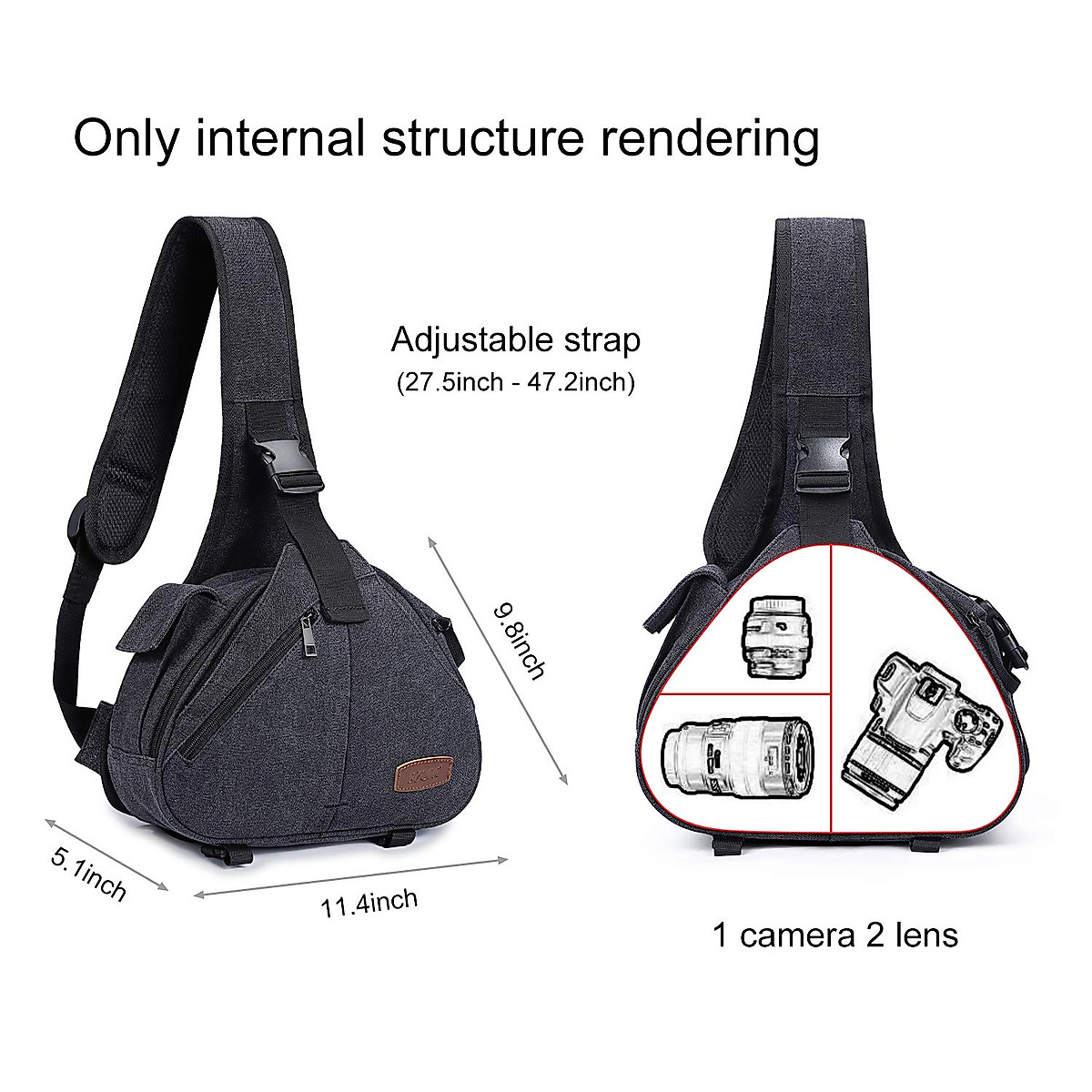 S-ZONE Canvas Camera Sling Bag DSLR Lens Anti-theft Backpack Shoulder Crossbody Case with Tripod Holder