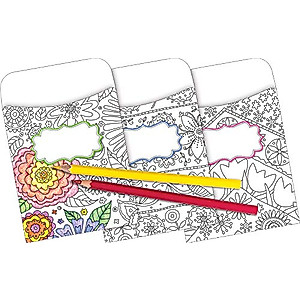 BARKER CREEK Peel & Stick Library Pockets, Color Me in My Garden, 3 Designs, Great for Holding Library, Index, and Flash Cards, Hall Passes, Recipes, and More! 3-1/2" x 5-1/8", 30 per Pkg (1243)