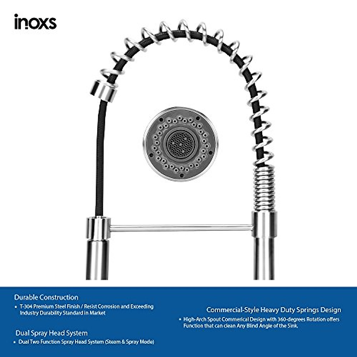 Inoxs24 Inch Commercial Design Single Handle Pull Down Spray T 304 Stainless Steel Kitchen Faucet