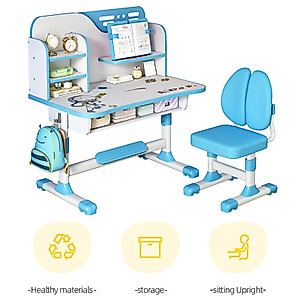HOVTOIL Study Table and Chair Set for Kids,Children's Large Kid School Desk,Eco-Friendly Material Child Table, Ergonomic Design Children's Desk Desk for Kid,Kids Desk