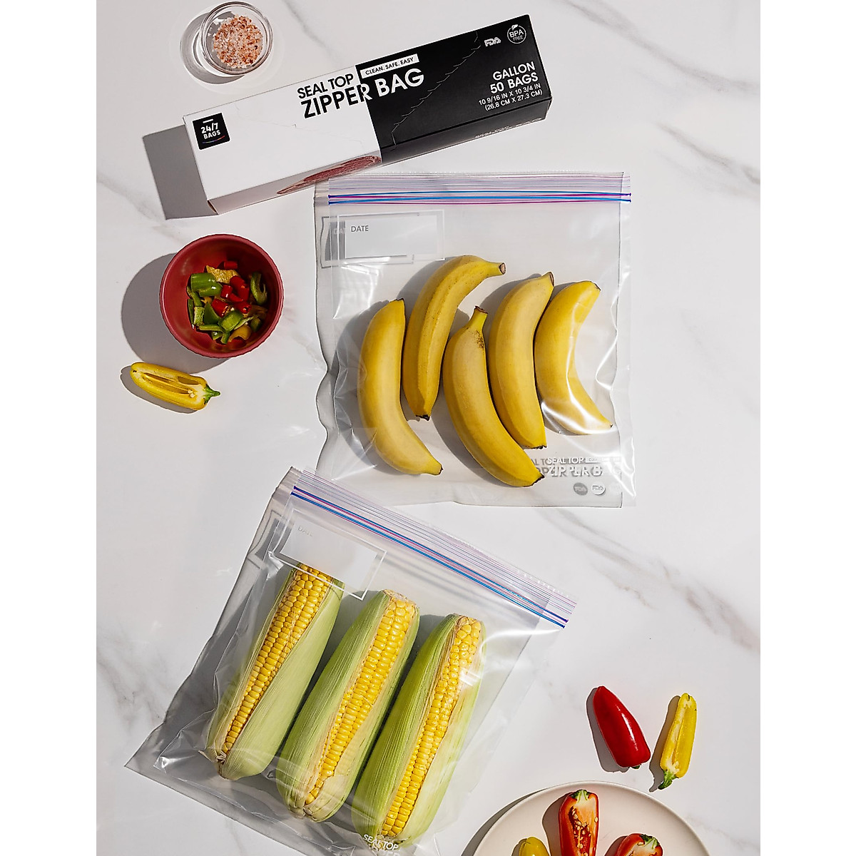 24/7 Bags | Double Zipper Storage Bags, Gallon Size, 200 Count (4 Packs of 50)