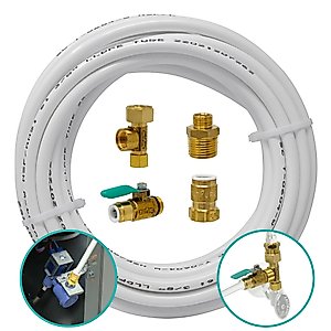 Metpure Ice Maker Fridge Installation Kit – 25' Feet Tubing for Appliance Water Line with Stop Tee Connection and Valve for Quick Installation, 3/8" Fittings for Potable Drinking Water